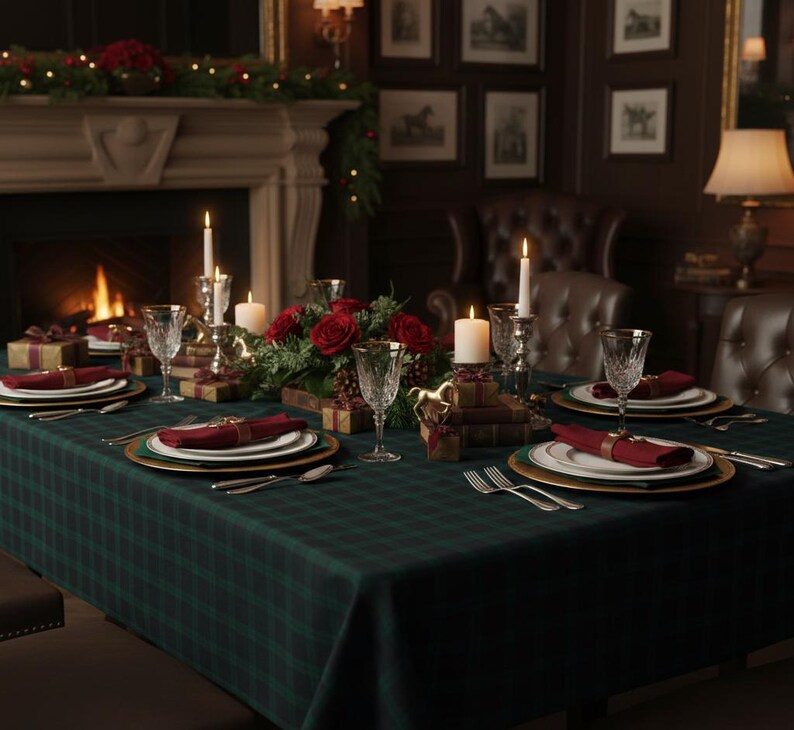 Blackwatch Tartan Tablecloths Classic Navy & Green Plaid Table Linens ...