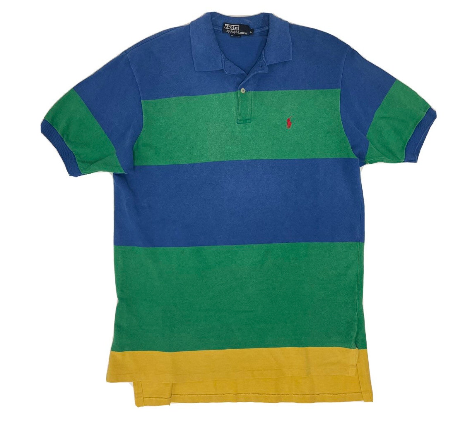 Vintage 80 90's Ralph Lauren USA Bold Colorblock Stripe POLO Rider Pony ...