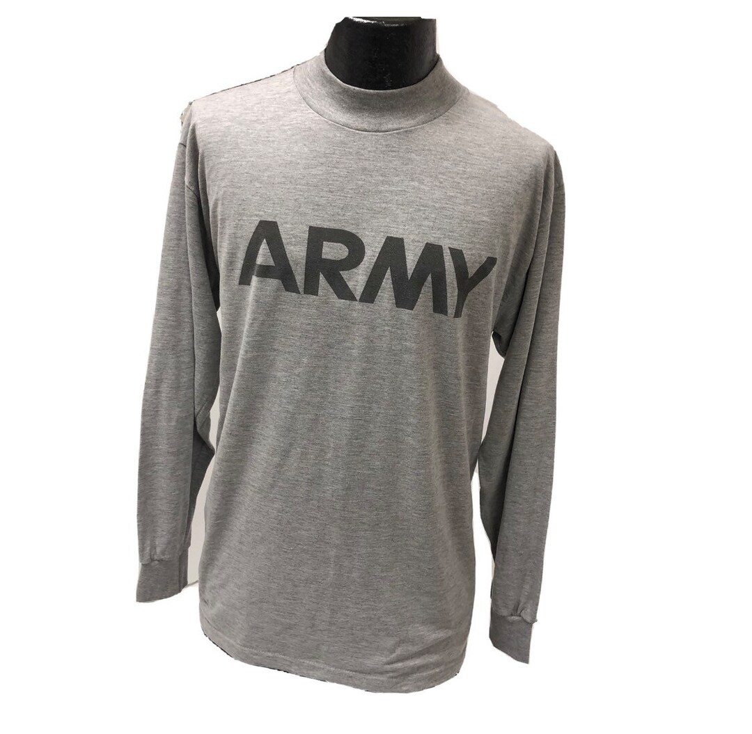 Vintage AKWA TEK Men Gray Military Army Gray Long Sleeve T Shirt USA M ...