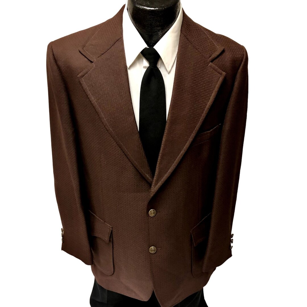 Vintage 70's Montgomery Ward Mod Brown Sport Coat TEXTURED Wide Lapel ...