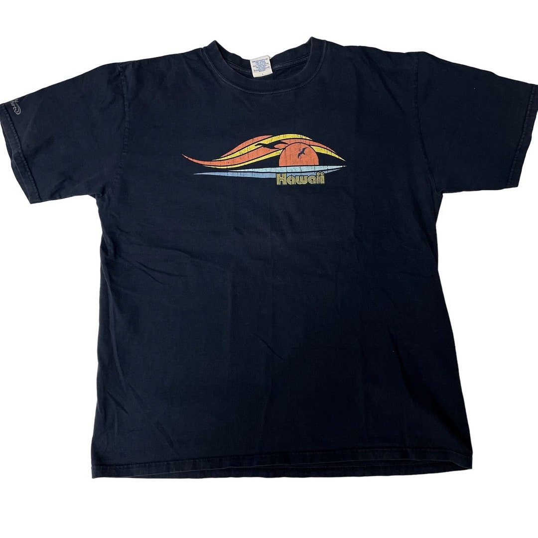 Vintage Y2K Crazy Shirts Men Navy Blue Rainbow HAWAII Wave Island ...