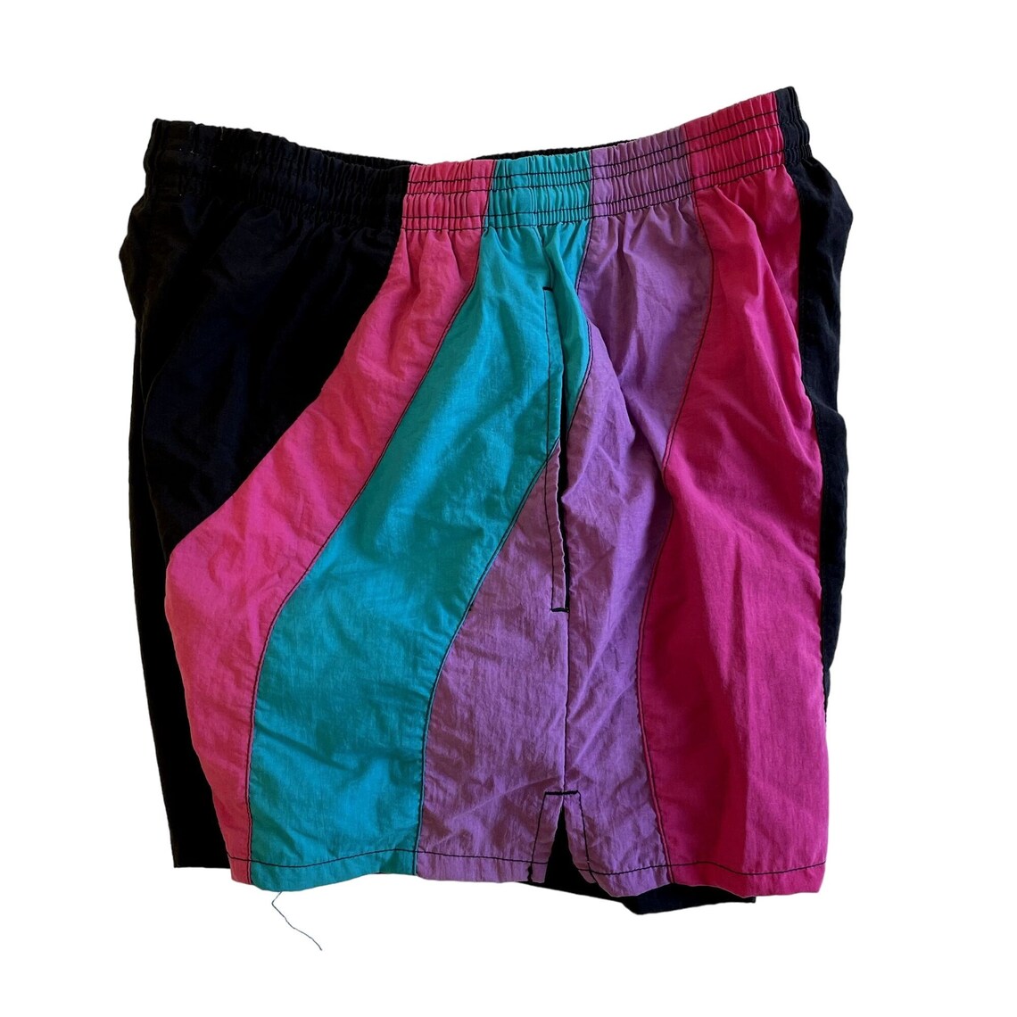 Vintage 80 90's Fast Breakers Men's Black Purple COLORBLOCK Trunks Surf ...