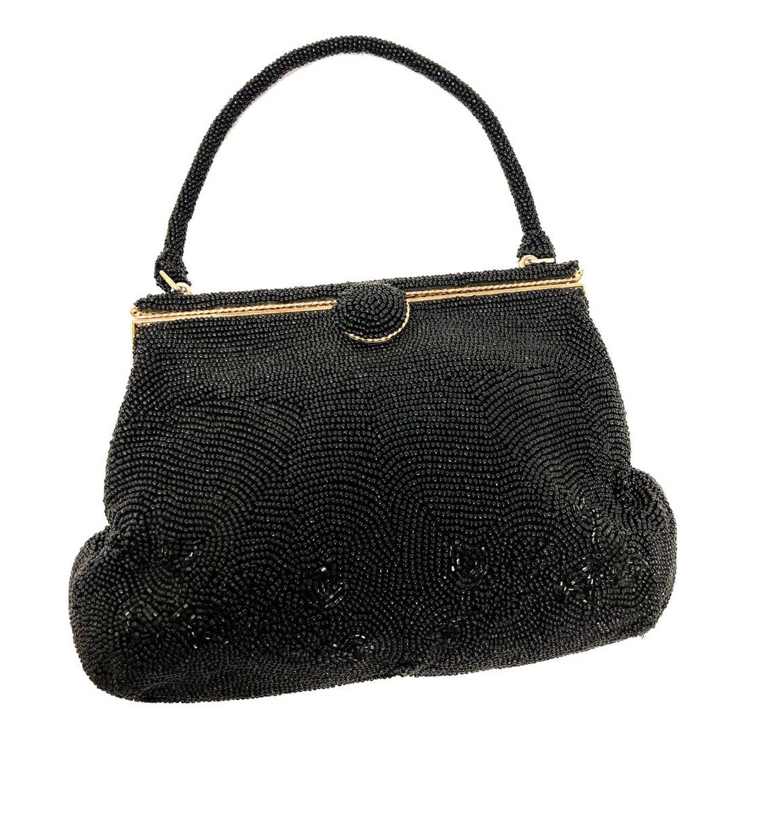 Vintage 50's SAS by Debbie Handmade Black GLASS BEADED Bag Evening ...