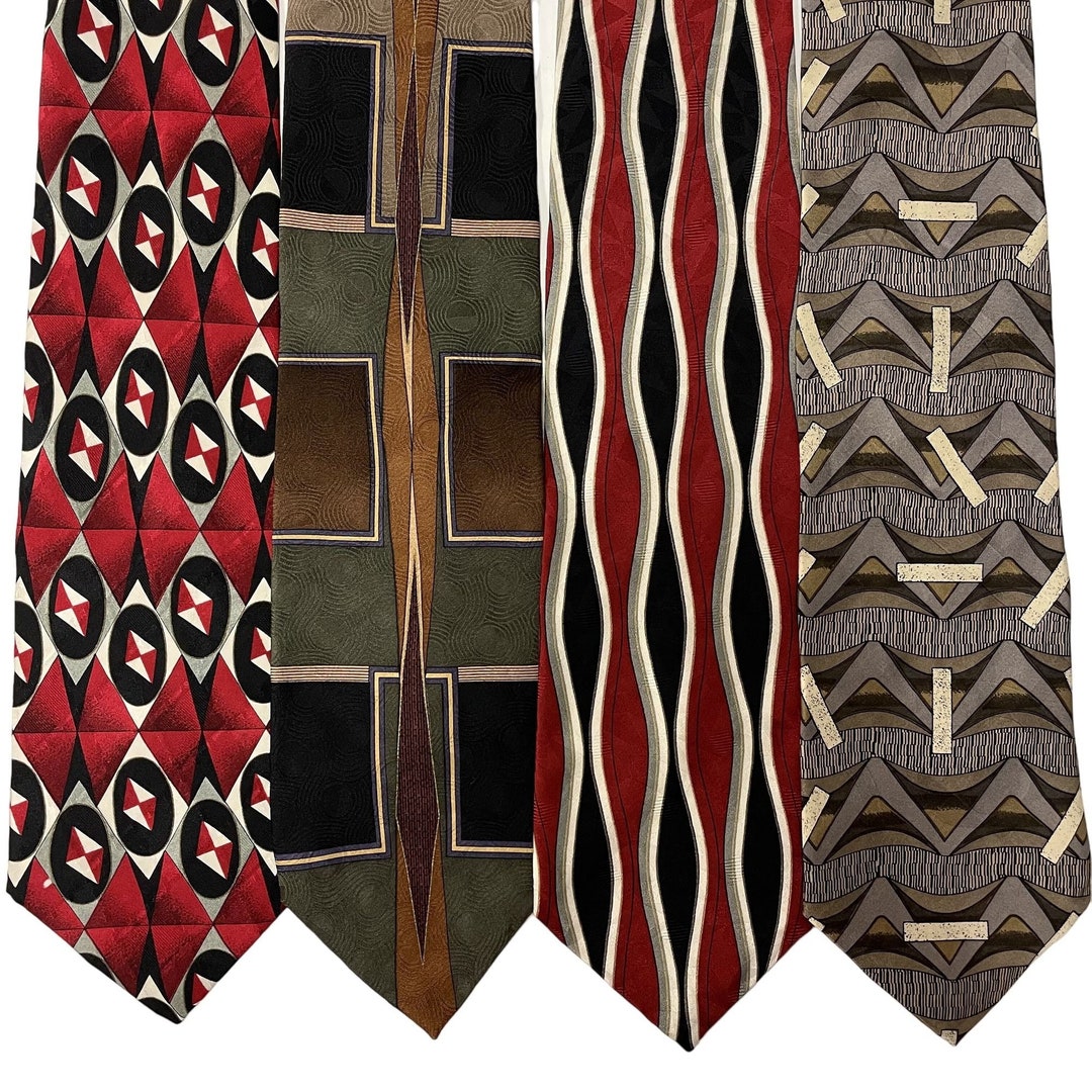 4 Pc Silk Art DECO Neck Tie Lot ABSTRACT Martin Wong SCREENPLAY ...