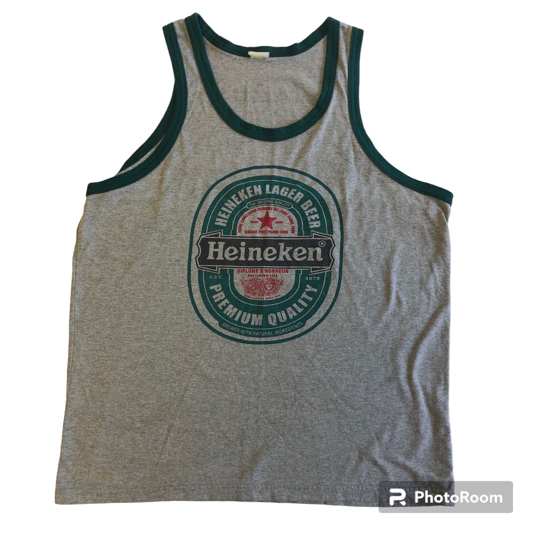 Vintage 80 90's HEINEKEN Lager BEER Tank Top Workout Muscle Shirt 50/50 ...