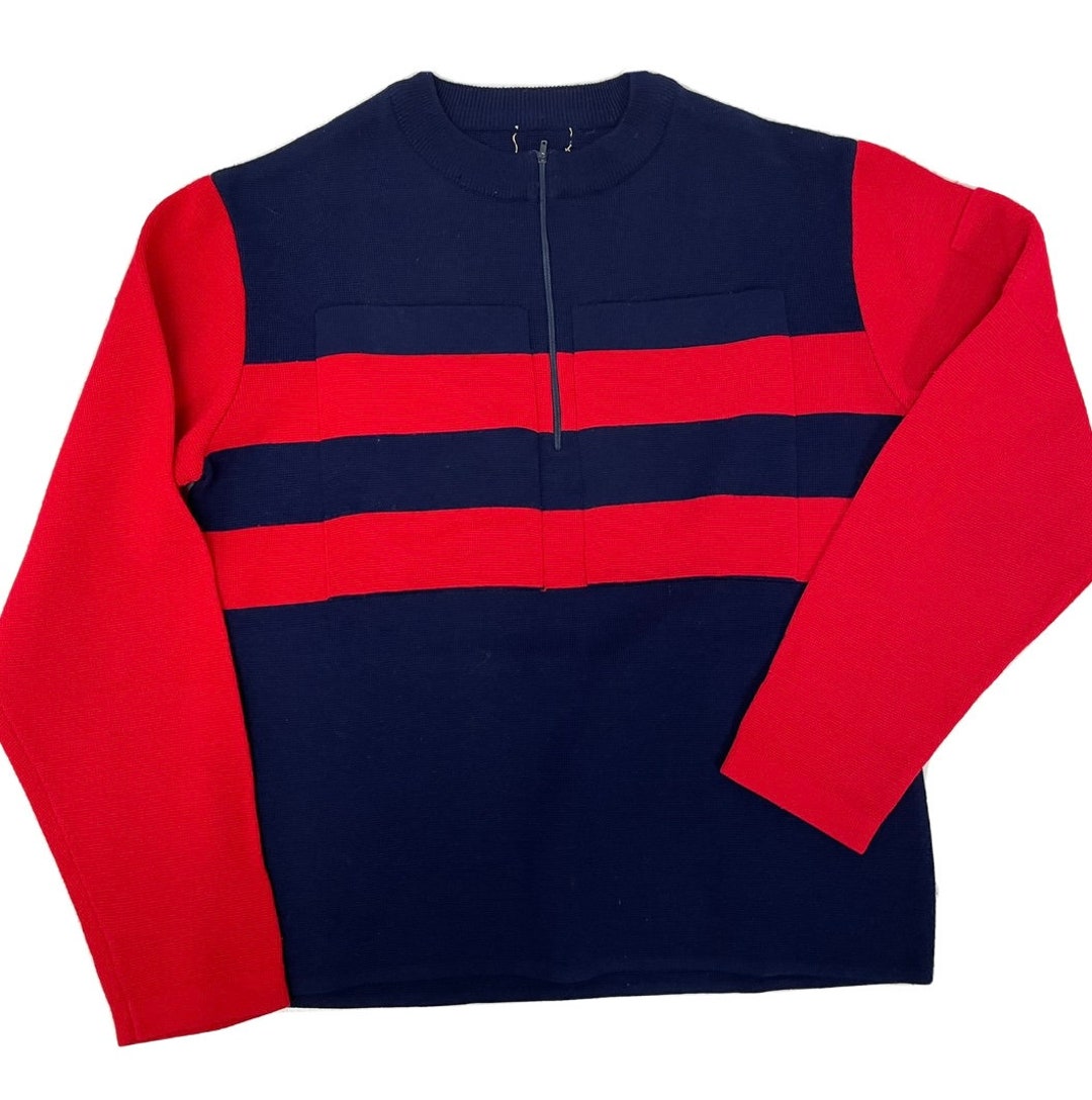 Vtg Men Red Blue Snow SKIING Wool Sweater JUMPER Downhill SKI Racing ...