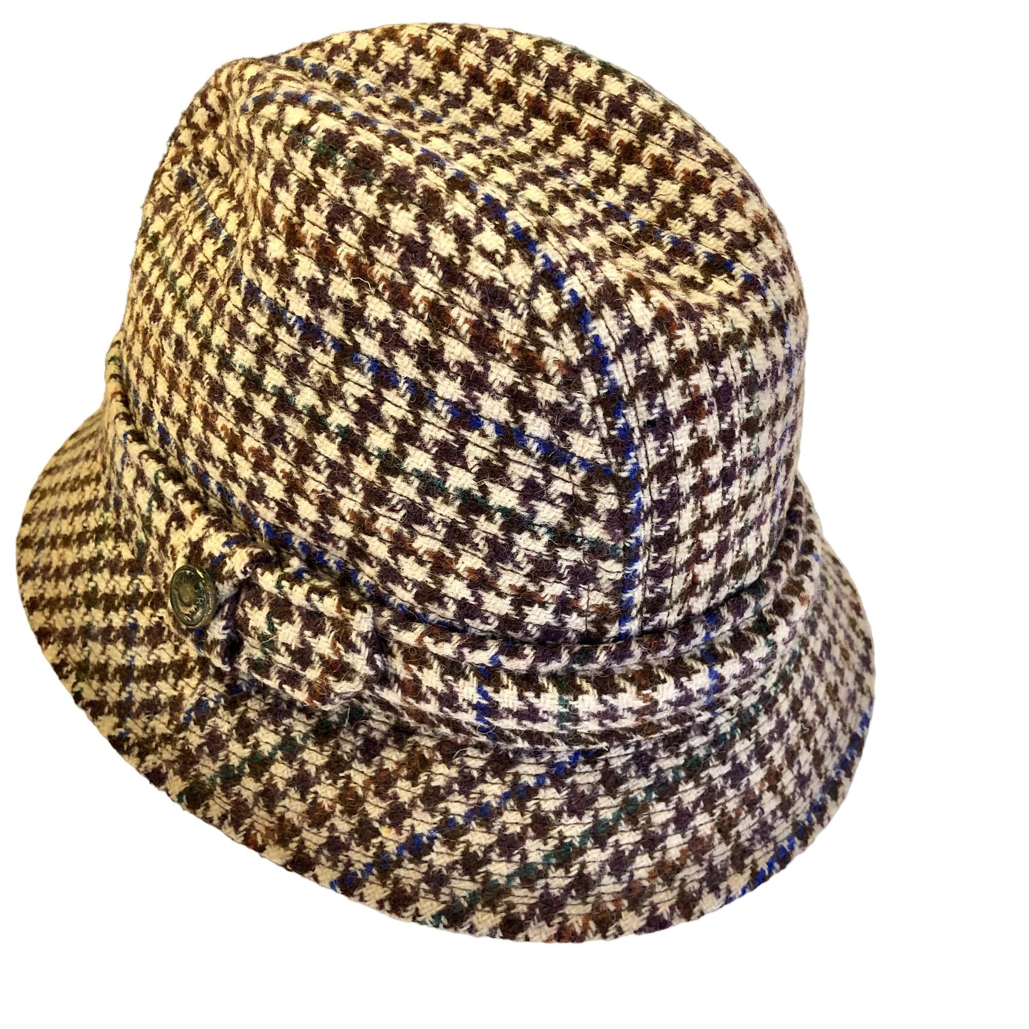 Vintage Harris Tweed Men Brown HOUNDSTOOTH Fedora Scottish Wool COUNTRY ...