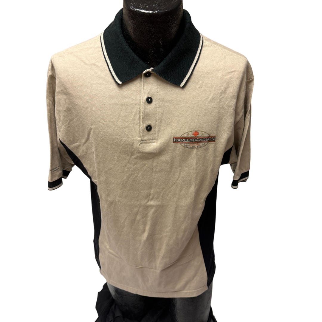 Vintage Harley Davidson Beige Polo Motorcycle GRAND CANYON Biker Work ...