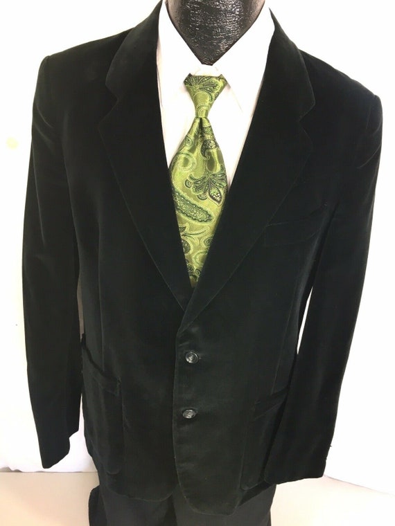 Vintage Men's Black VELVET Prom Sport Coat Formal TuX… - Gem