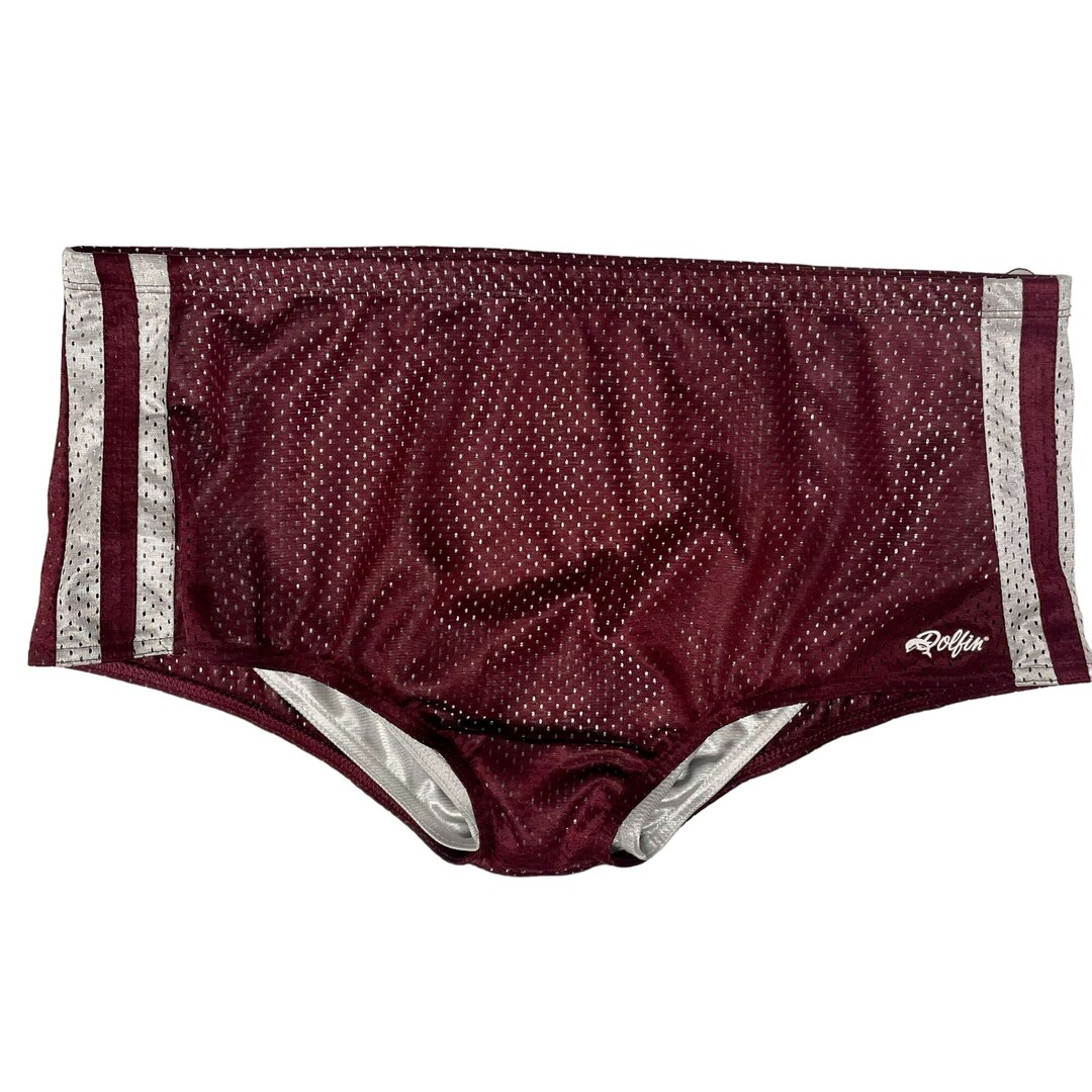 NOS New Vintage 80's Dolfin Maroon MESH DIVING Competition Nylon Stripe ...