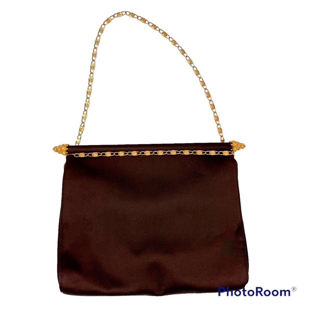 Vtg 50's Morris Moskowitz Chocolate Brown SATIN Evening Bag GOLD Chain ...