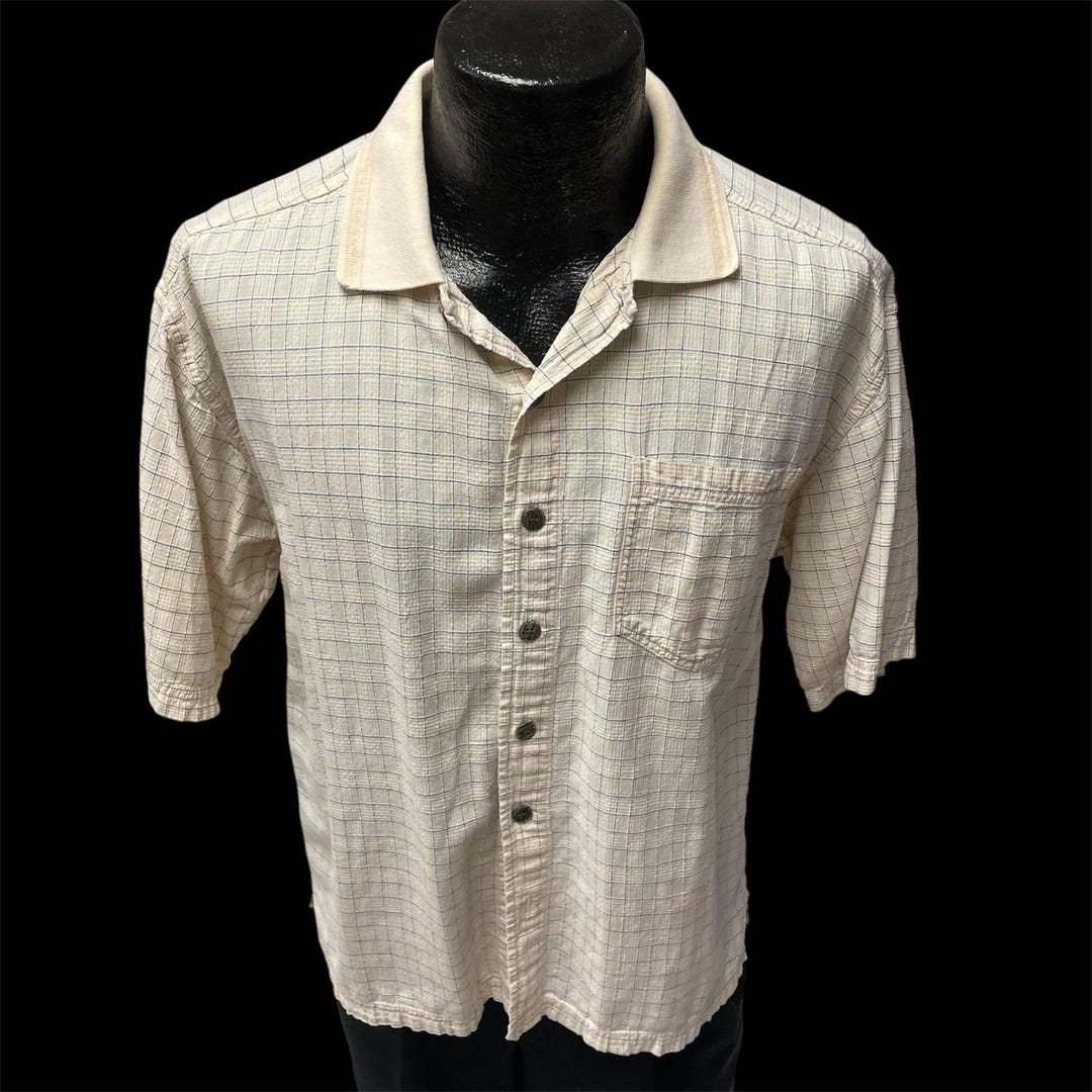 Vintage 50’s Style Cambridge Men's Cream Blue TEXTURED Check ROCKABILLY ...