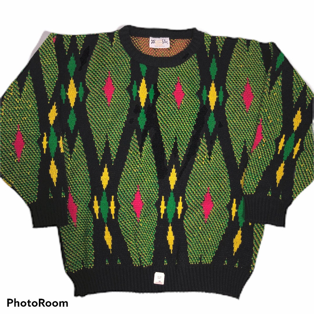 Nos New Vintage 80-90’s Green Yellow STATIC ELECTRICITY Jumper ...