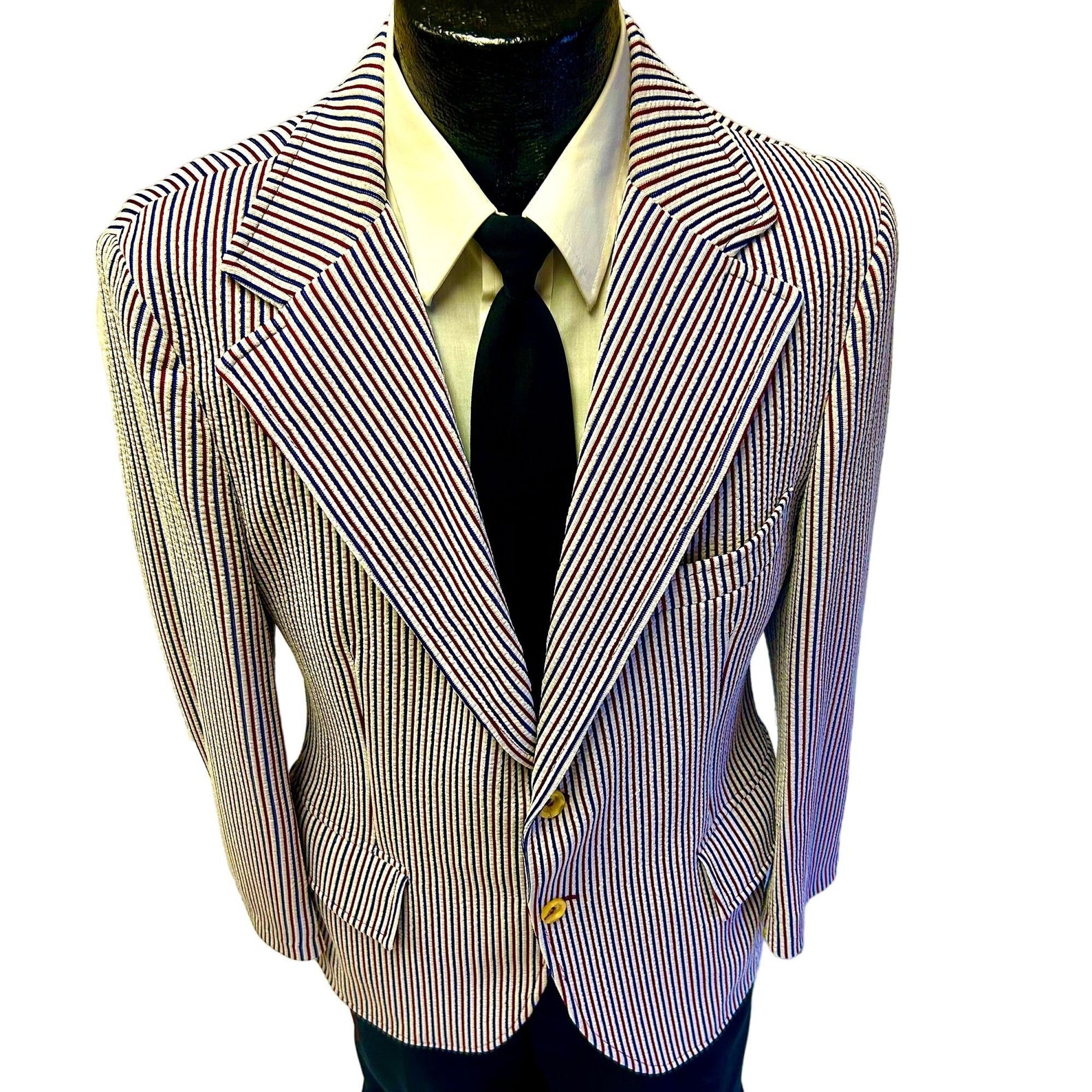 Vintage 70's Men's SEERSUCKER Sport Coat TEXTURED Mod Jacket Blue Red ...