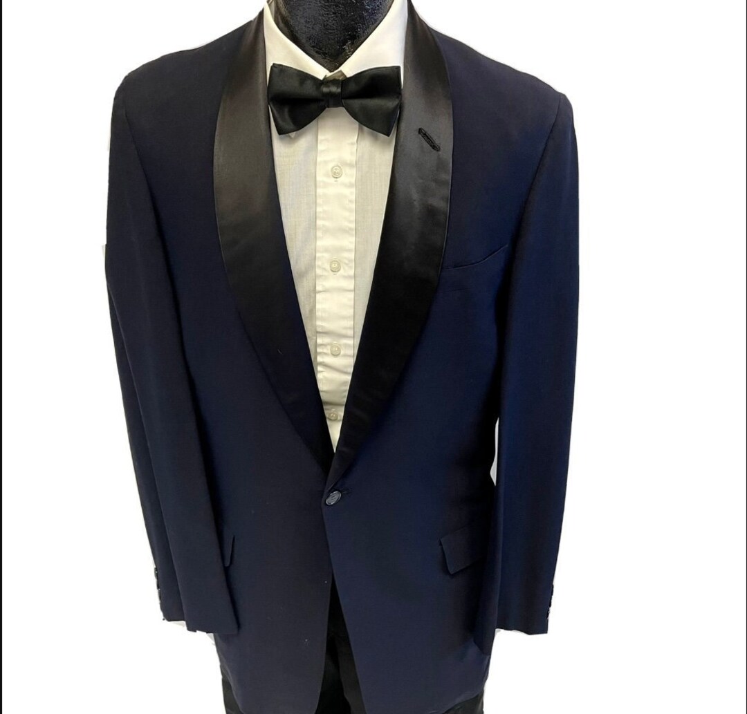 Vtg 50's Navy Blue Tux ROCKABILLY Formal Wool Jacket SATIN Shawl Collar ...