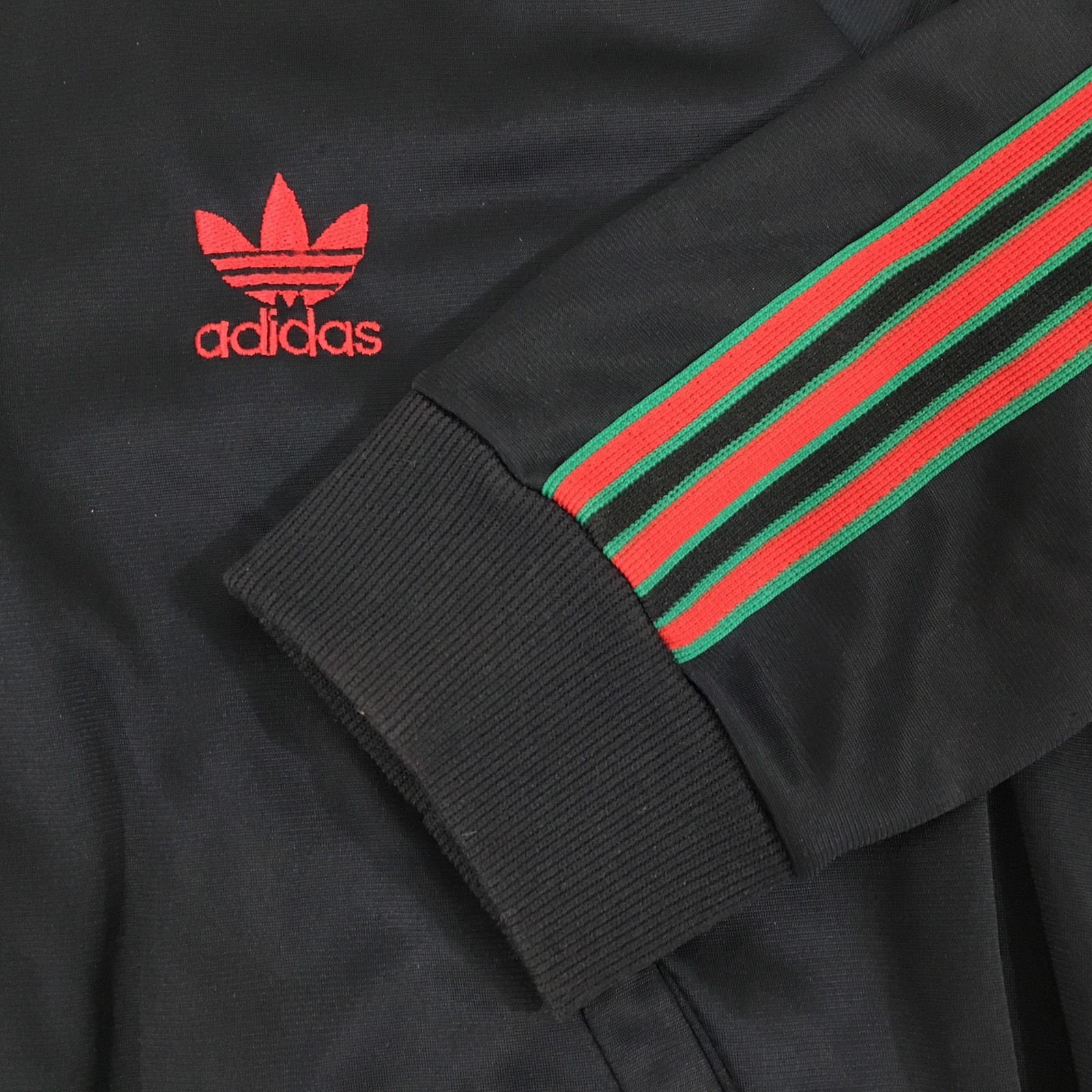 Vintage 80's Adidas USA Made Men Black W Red Green Stripes Vintage 80's Adidas USA Made Men Black W Red Green Stripes