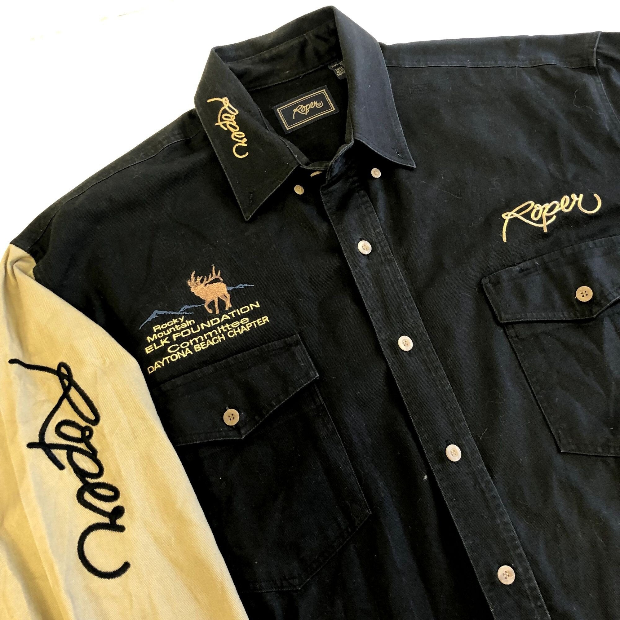 Vintage 80 90's Roper Black Embroidered Rocky Mountain ELK LODGE ...