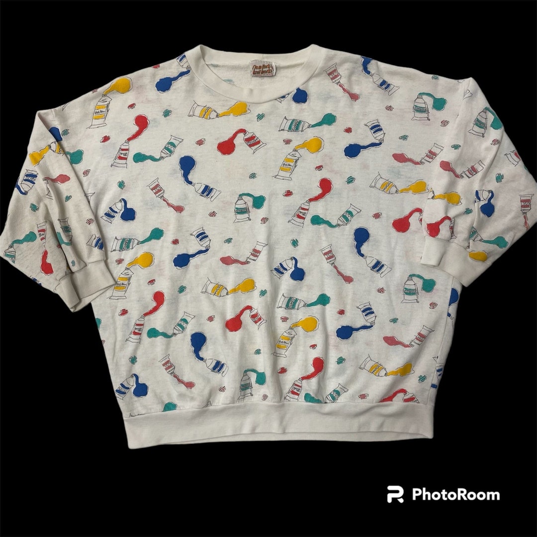 Vintage 80's New York Knit Works White RAINBOW Painting Artist Paint ...
