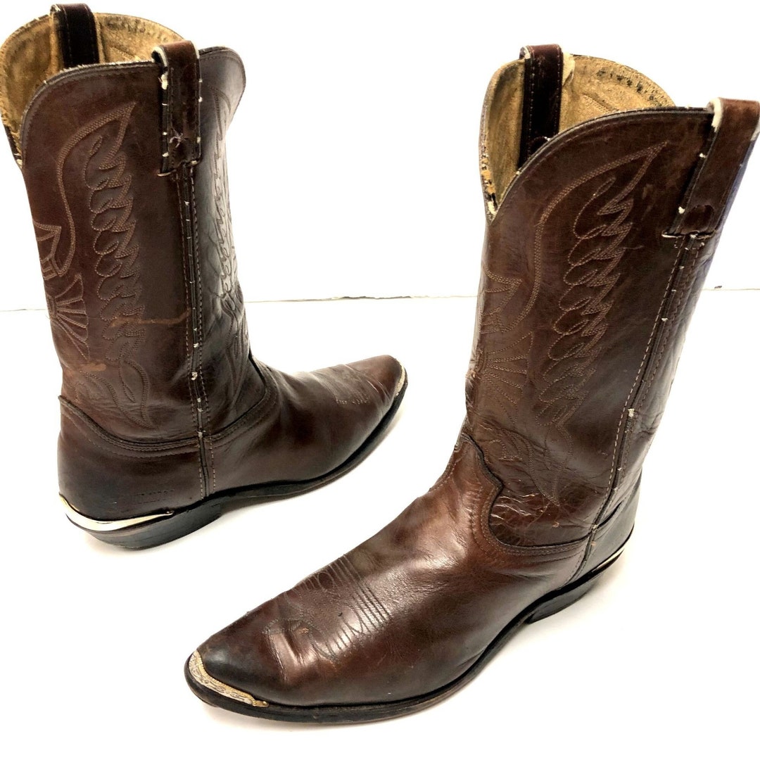 Vintage Durango Brown OILED Leather Cowboy Western Gold Metal Tip ...