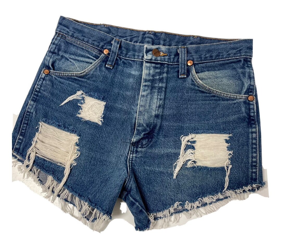 Vtg 70 80's Wrangler Men DISTRESSED Blue Jean CUT OFF Denim Booty ...