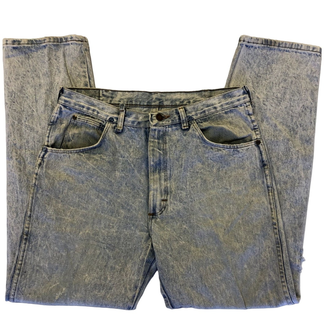 Vintage 90's Wrangler Men ACID White WASH Blue Jeans Cowboy ROCKER ...