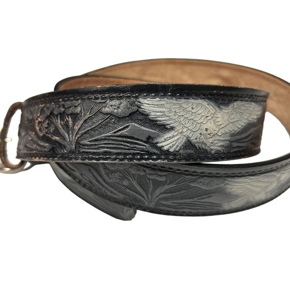 Vintage 70's Men Black Tooled Leather Western SILVER … - Gem