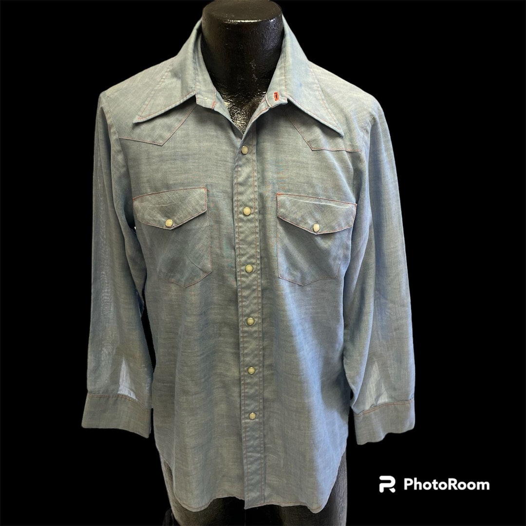 Vintage 70's Jcpenney BIG MAC Men 50/50 CHAMBRAY Cowboy Western Pearl ...