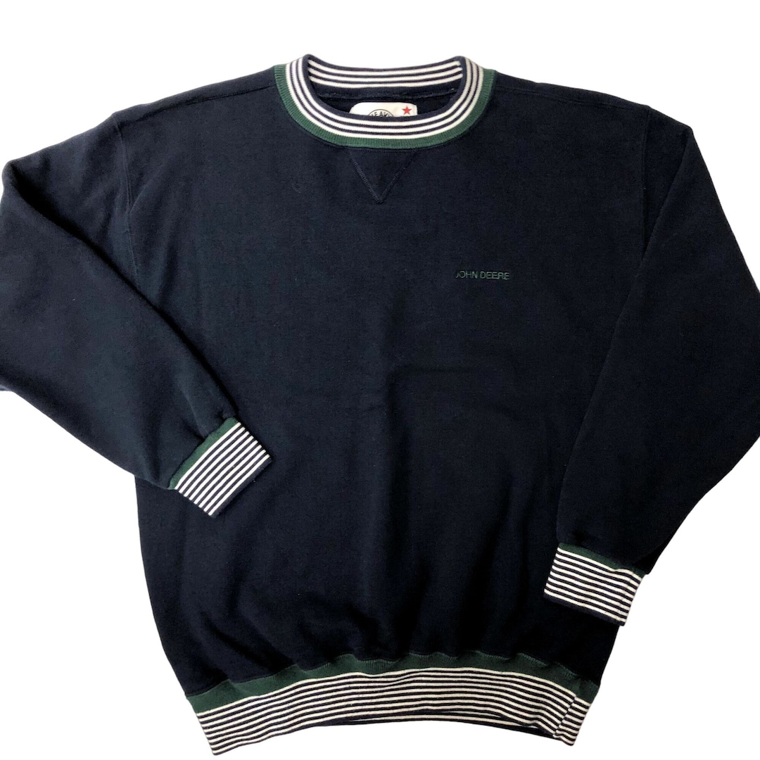 Vintage 80’s K Products USA Men Blue JOHN DEERE Sweatshirt Green Ringer ...