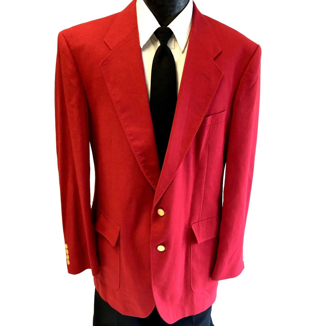 Vintage 70s Brookford RED Sport Coat Patch Pocket TROPICAL ISLAND ...