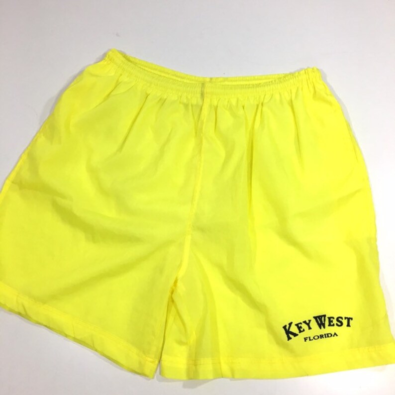 Vintage 90's Beach Wear Men NEON Yellow Swim Trunks KEY WEST Florida ...