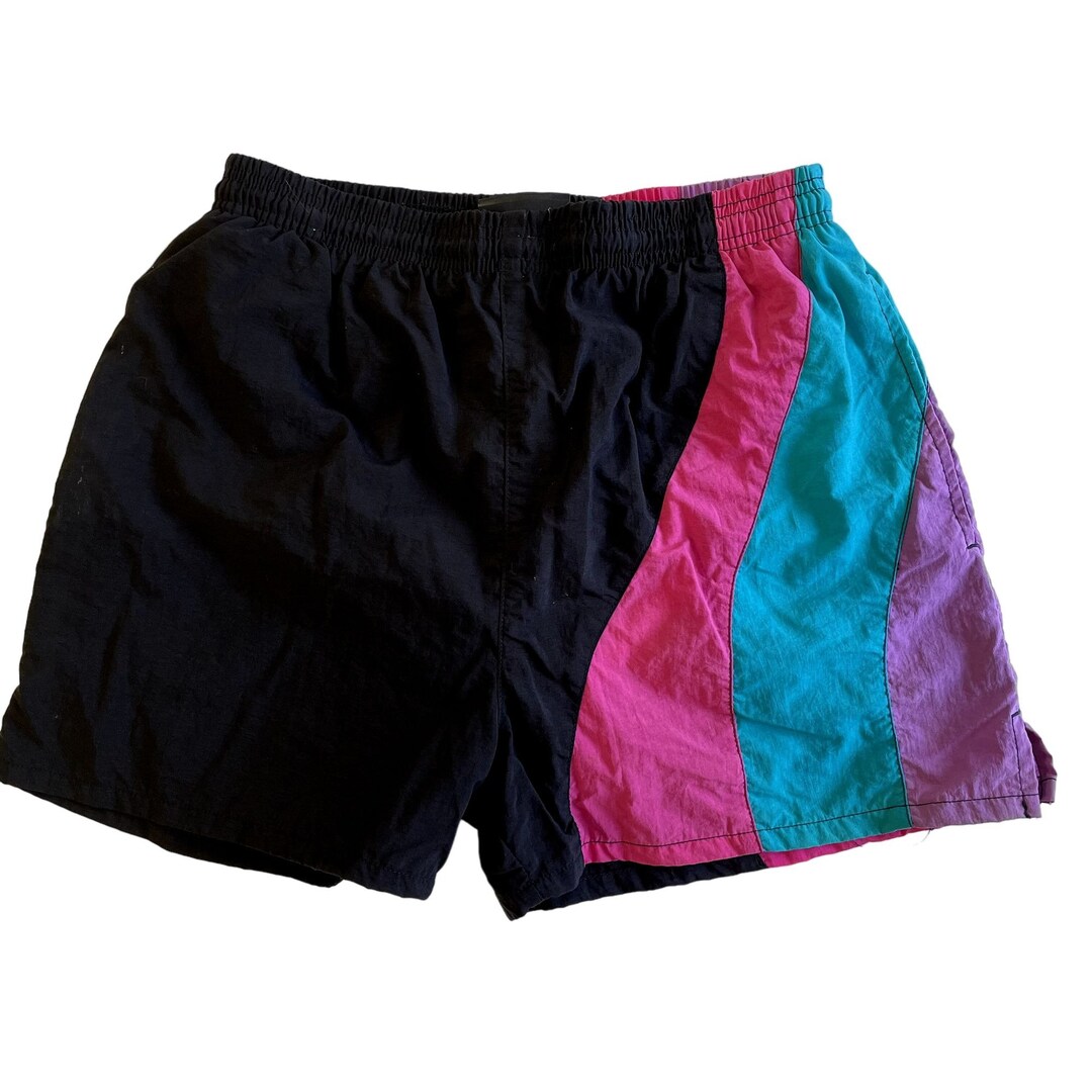 Vintage 80 90's Fast Breakers Men's Black Purple COLORBLOCK Trunks Surf ...