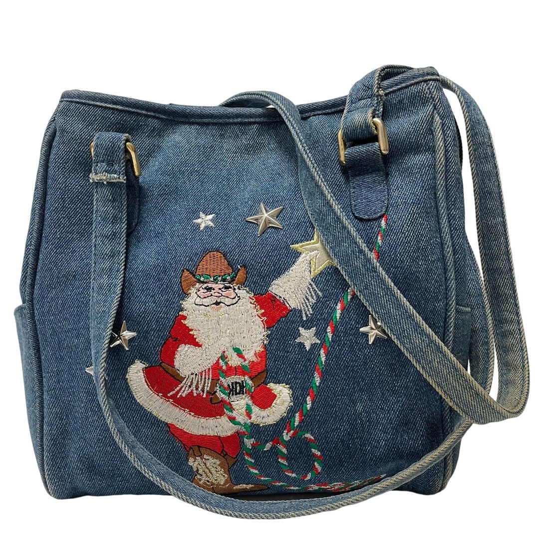 Vintage 80's Hand Made Denim Cowboy SANTA Bag Western CHRISTMAS Holiday ...