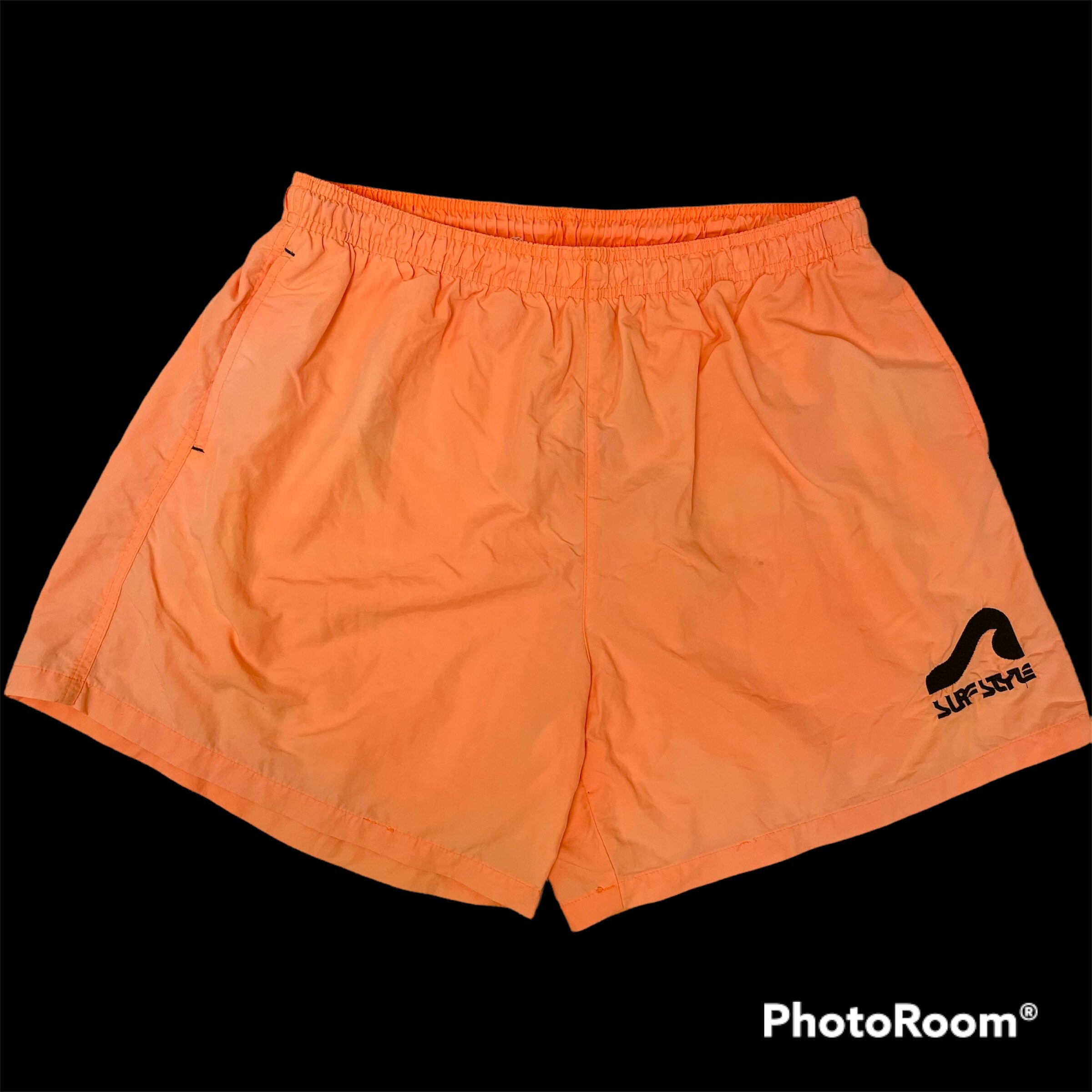 Vintage 80 90's SURF Style NEON Corral Apricot Nylon Swim Trunks Beach ...