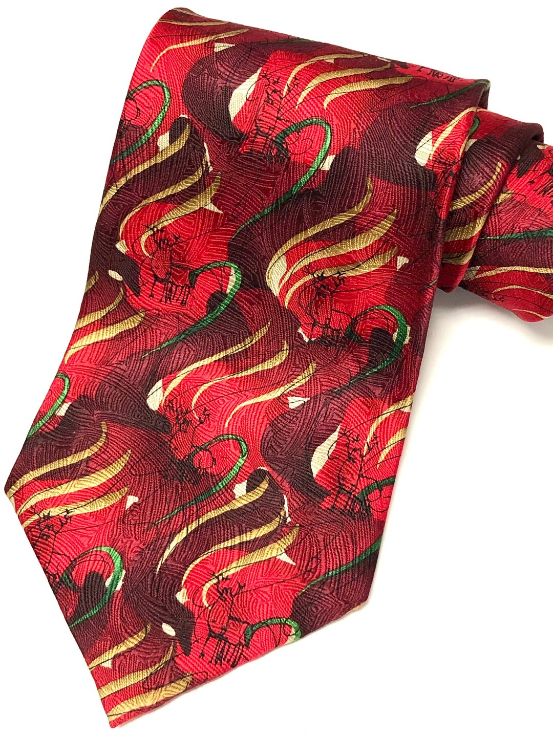 Vintage J Jerry Garcia Y2K Dracula Claus Red Green Art Deco Neck Tie ...