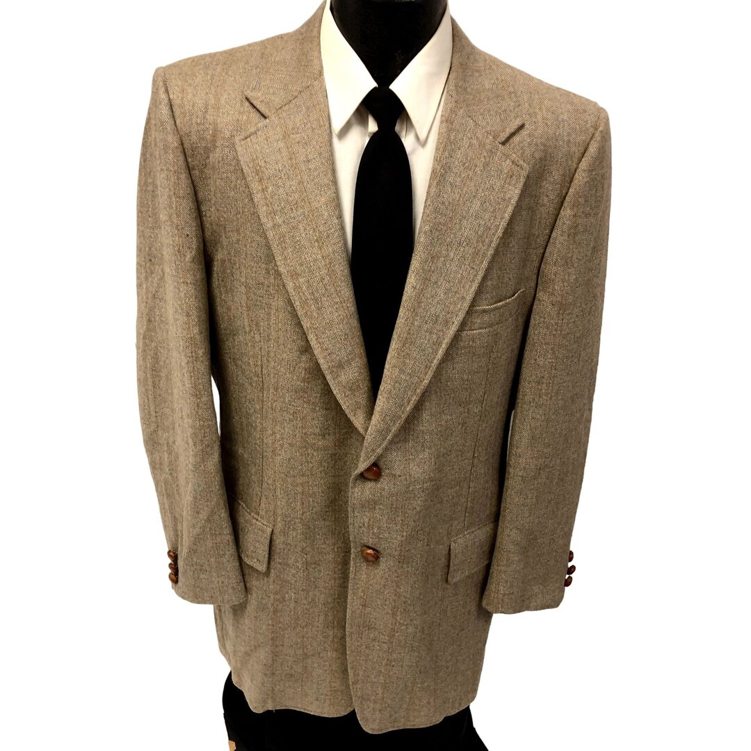 Vtg 70's BESPOKE Brown Sport Coat Belted ACTION BACK Jacket Wool Tweed ...