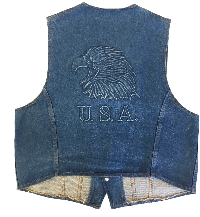 Vintage 70-80's Tyca Men's Blue Jean EMBOSSED Biker Snap Waist Coat USA ...