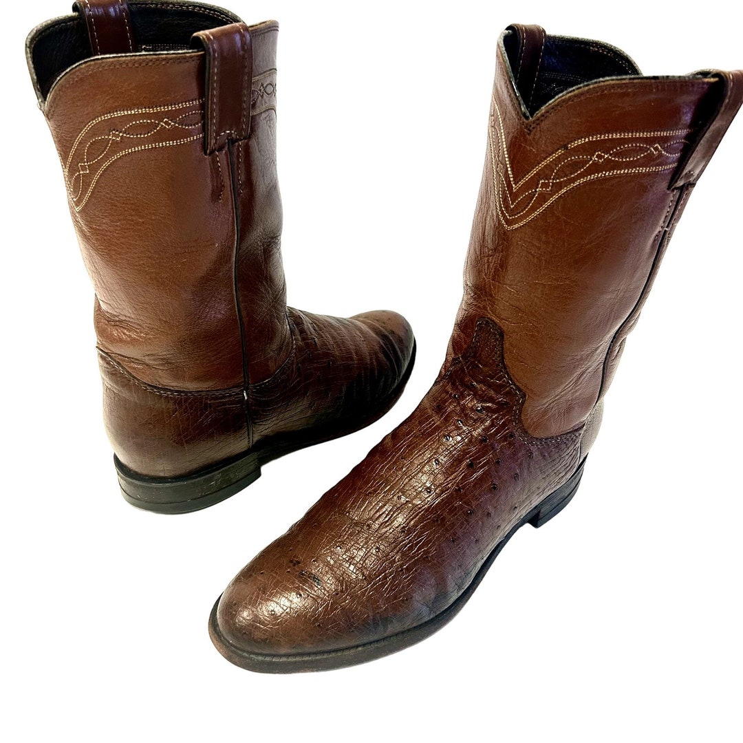 Vintage Justin Brown OSTRICH Quill Skin Cowboy Western EXOTIC Leather ...