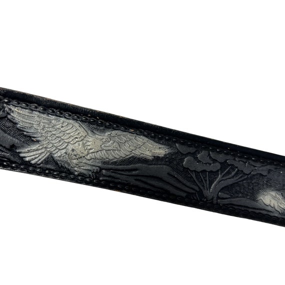 Vintage 70's Men Black Tooled Leather Western SILVER … - Gem