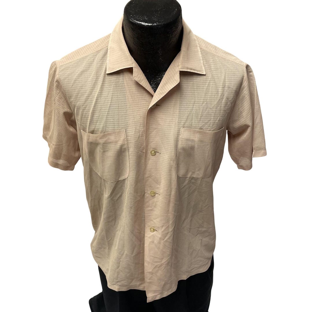 Vintage 50 60’s Star Men's Beige Mod CHECK Ultra THIN ROCKABILLY Shirt ...