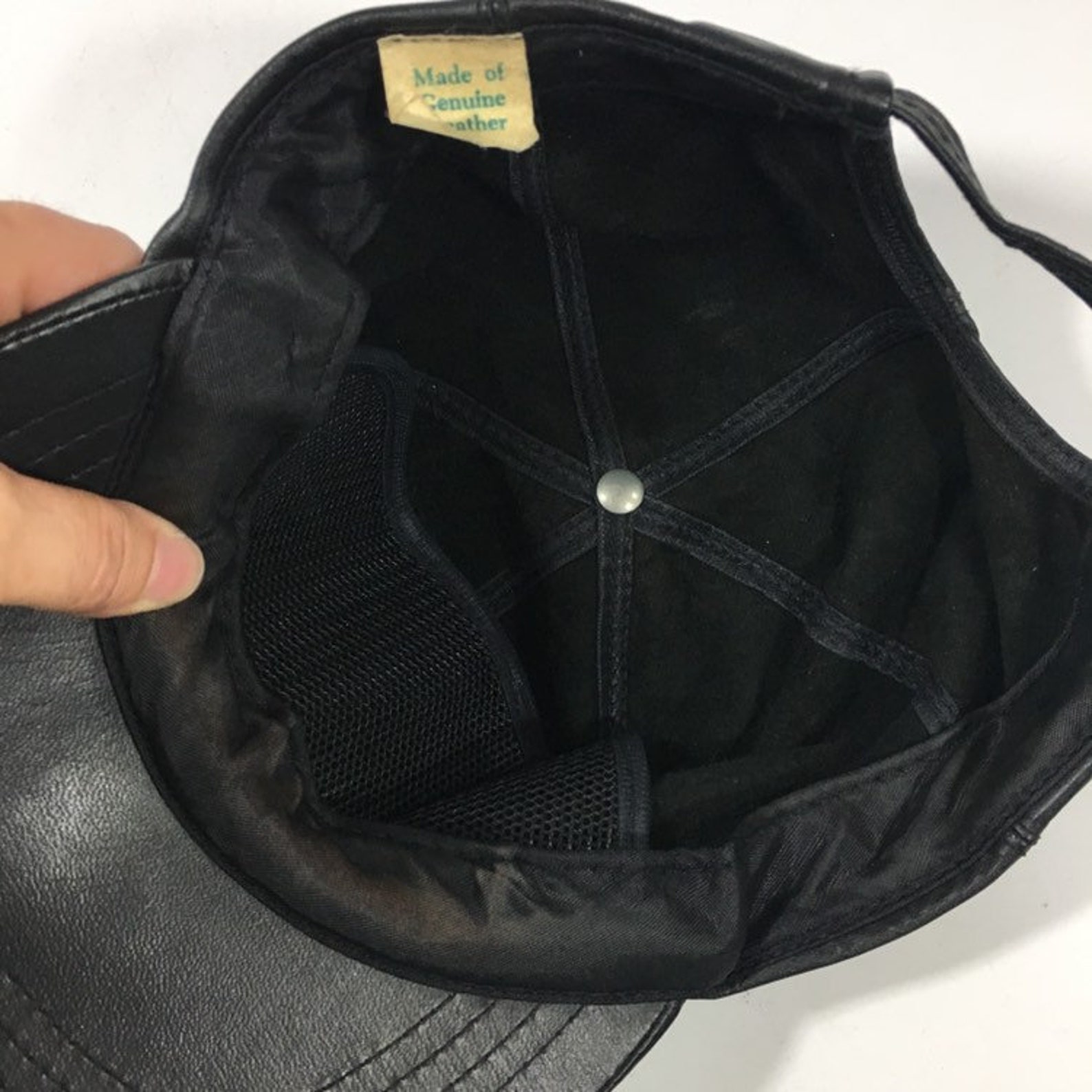 Vintage 90's Black LEATHER OG Hat HAMMER Time Hip Hop Rap Strapback ...