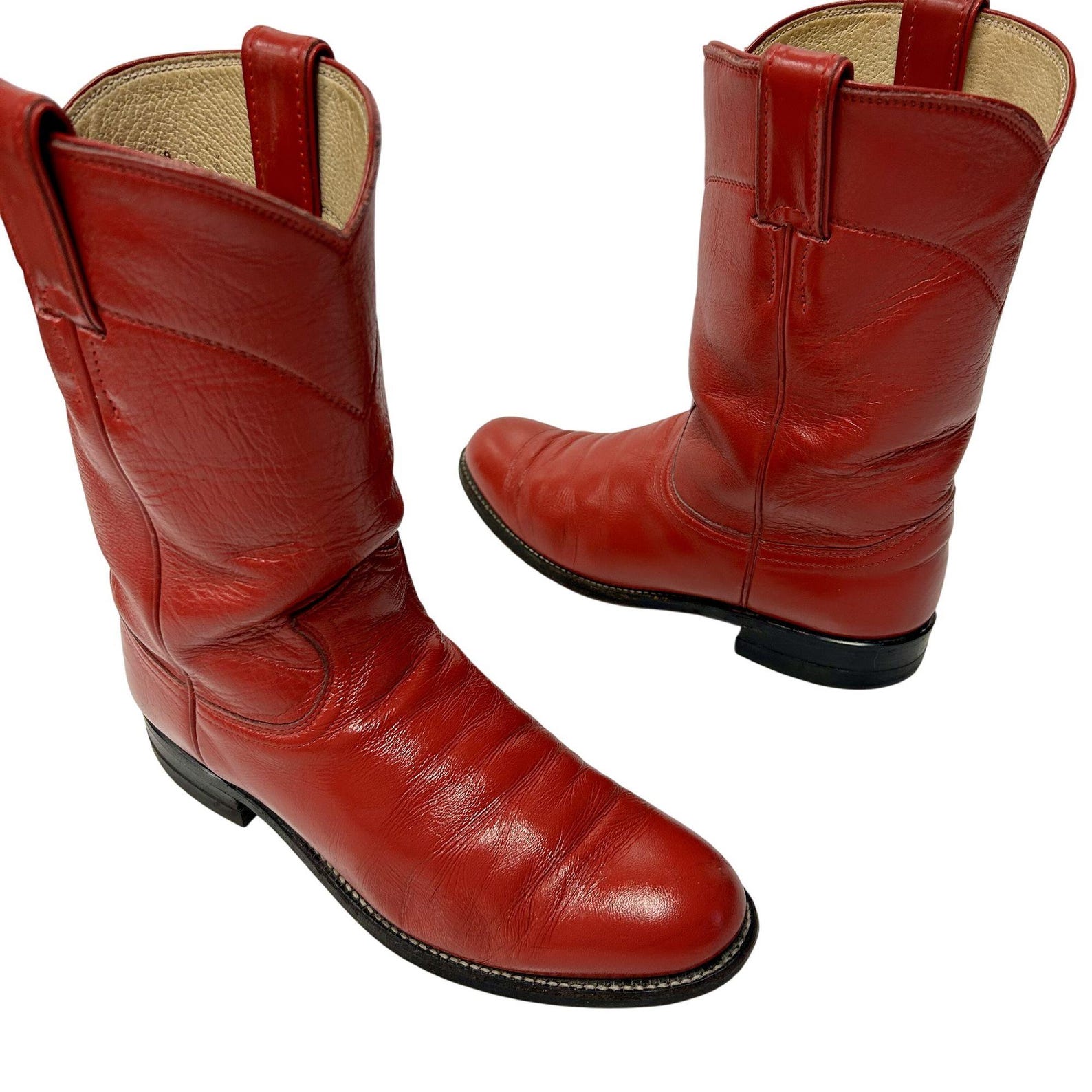 Vintage 90's Justin Women CHRISTMAS RED Leather Cowboy Western Boots ...
