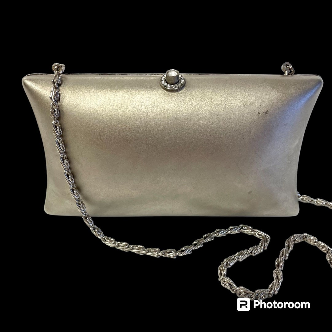 Vintage Small Metal Capsule Box PLATINUM Silver Shoulder Formal ...