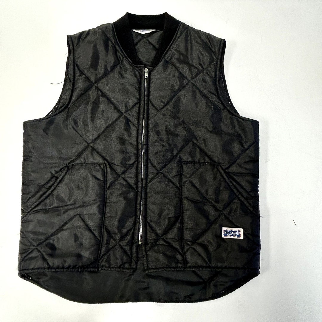 Vintage 60's Big Smith Men Black QUILTED Nylon Waist Coat Mechanic Shop ...