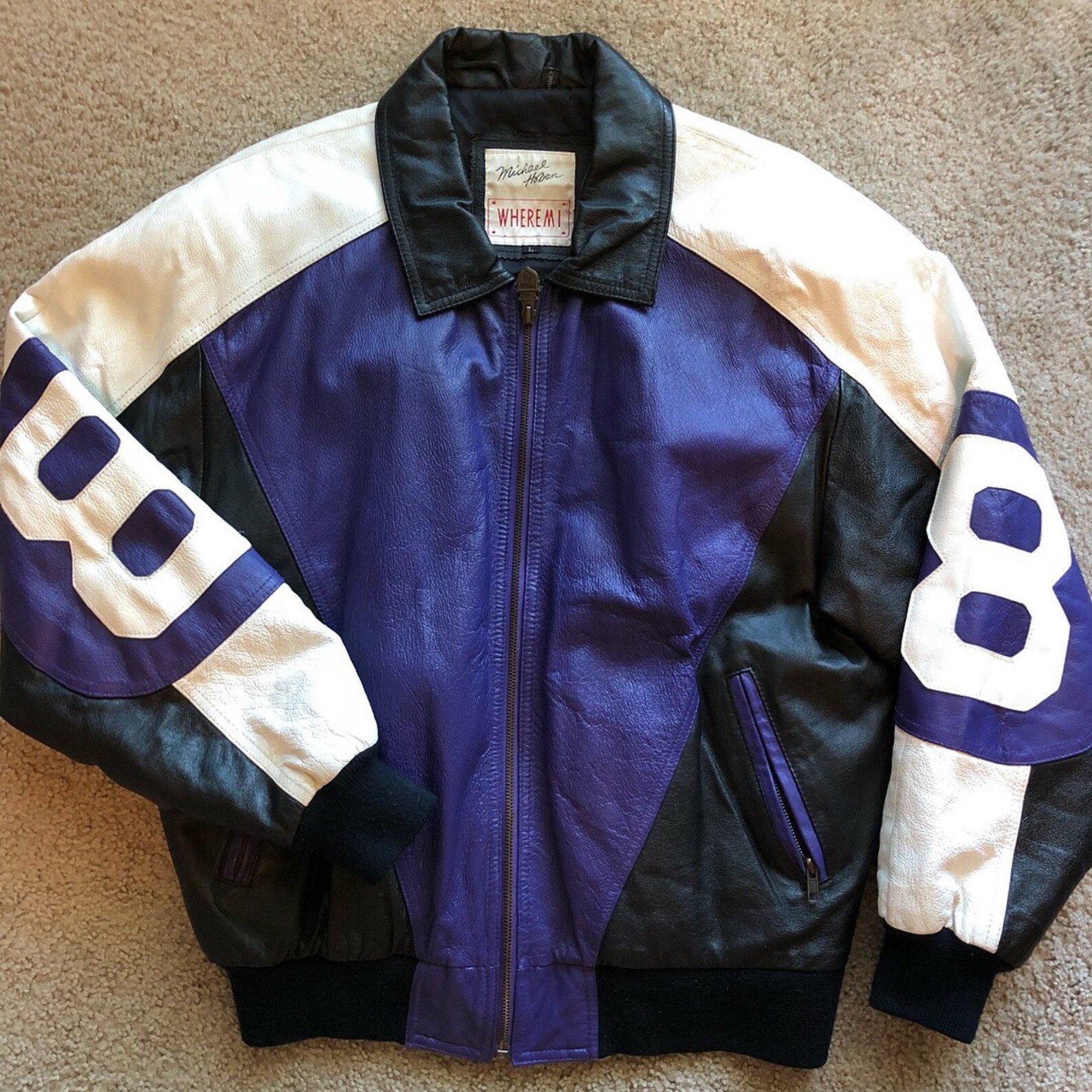 Vintage 90s Michael Hoban Men's RARE Purple 8 BALL Leather Bomber ...