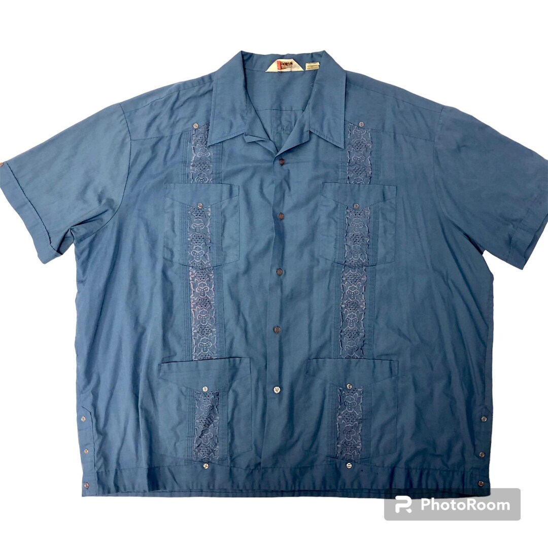 Vintage Supreme Men's Blue Embroidered GUAYABERA Cuban WEDDING Lounge ...