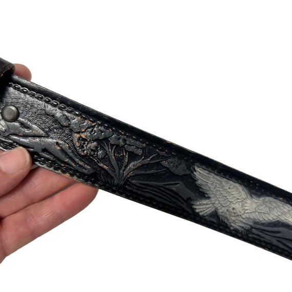 Vintage 70's Men Black Tooled Leather Western SILVER … - Gem