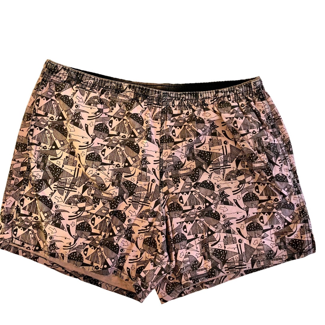 Vintage 80's Speedo PINK All Over Print GEOMETRIC Swim Shorts SURFER ...