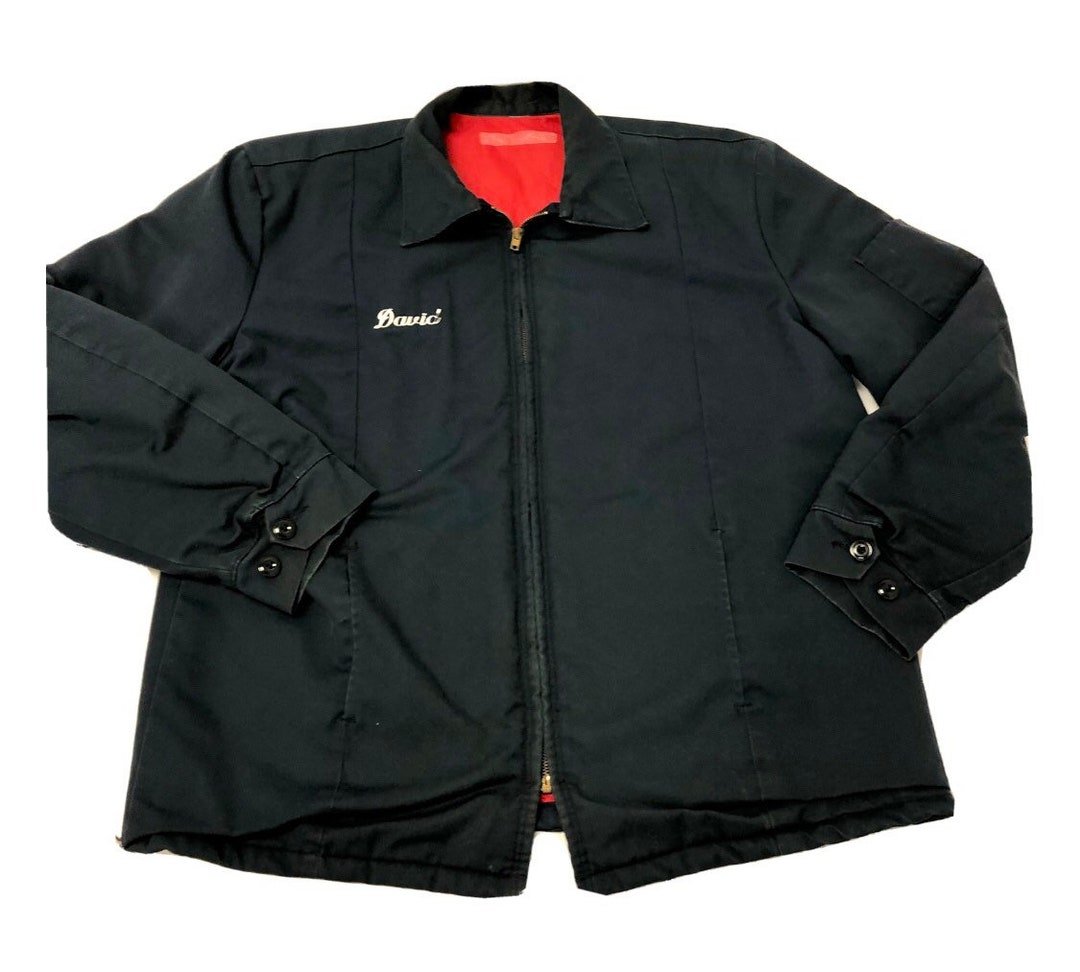 Vintage 80's Men Blue Lined Work Shop MECHANIC Coat Delivery Driver ...