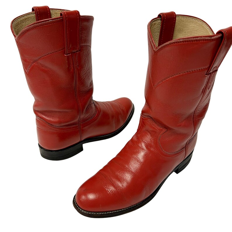 Vintage 90's Justin Women CHRISTMAS RED Leather Cowboy Western Boots ...