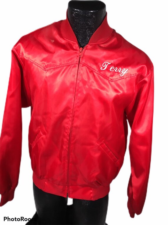 Vintage 80's USA Made Shiny Red Nylon Windbreaker Cow… - Gem